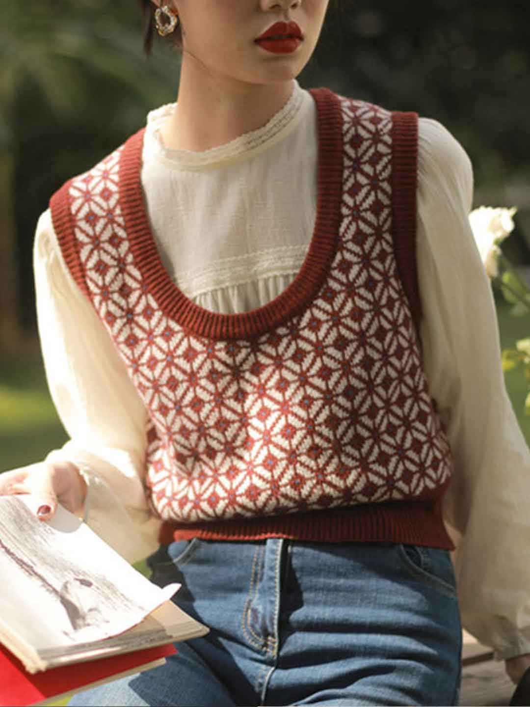 Jessica Retro Crew Neck Knitted Vest – Roselili