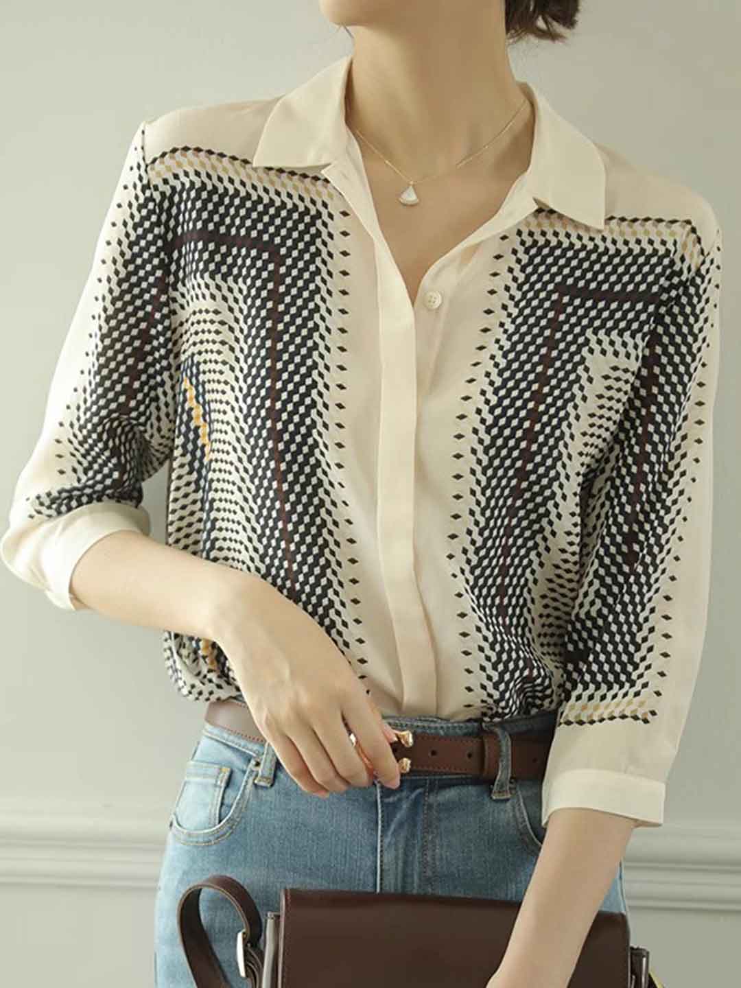 Hannah Loose Lapel Printed Plaid Shirt – Roselili