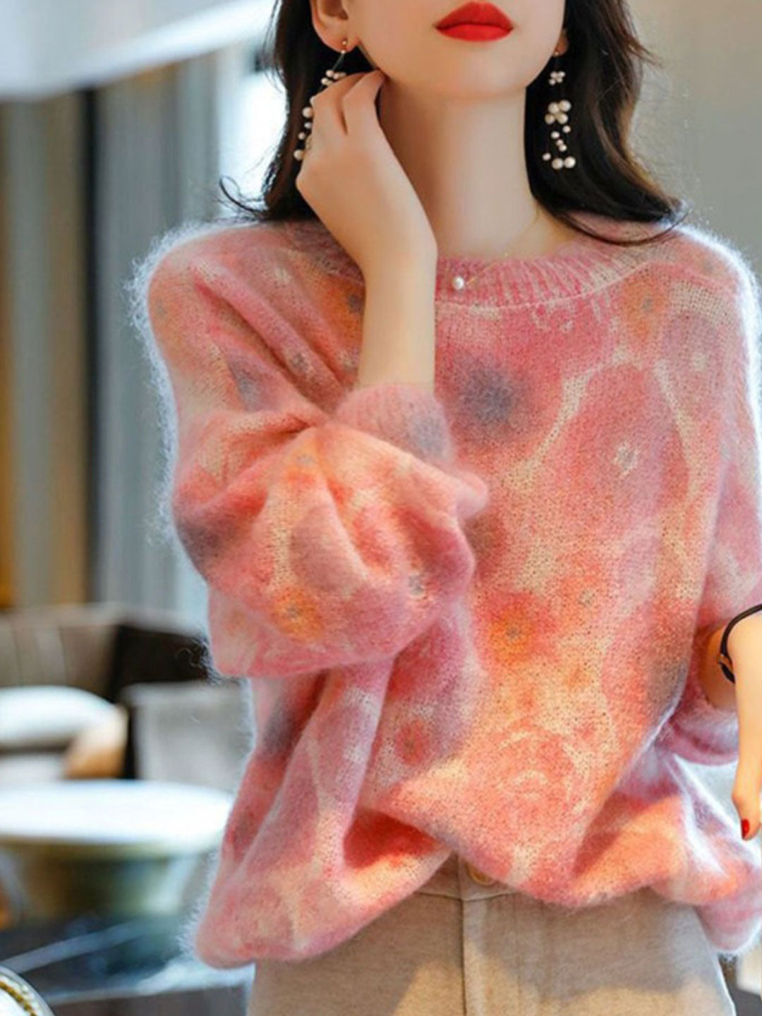 Destiny Loose Crew Neck Contrasted Knitted Sweater – Roselili