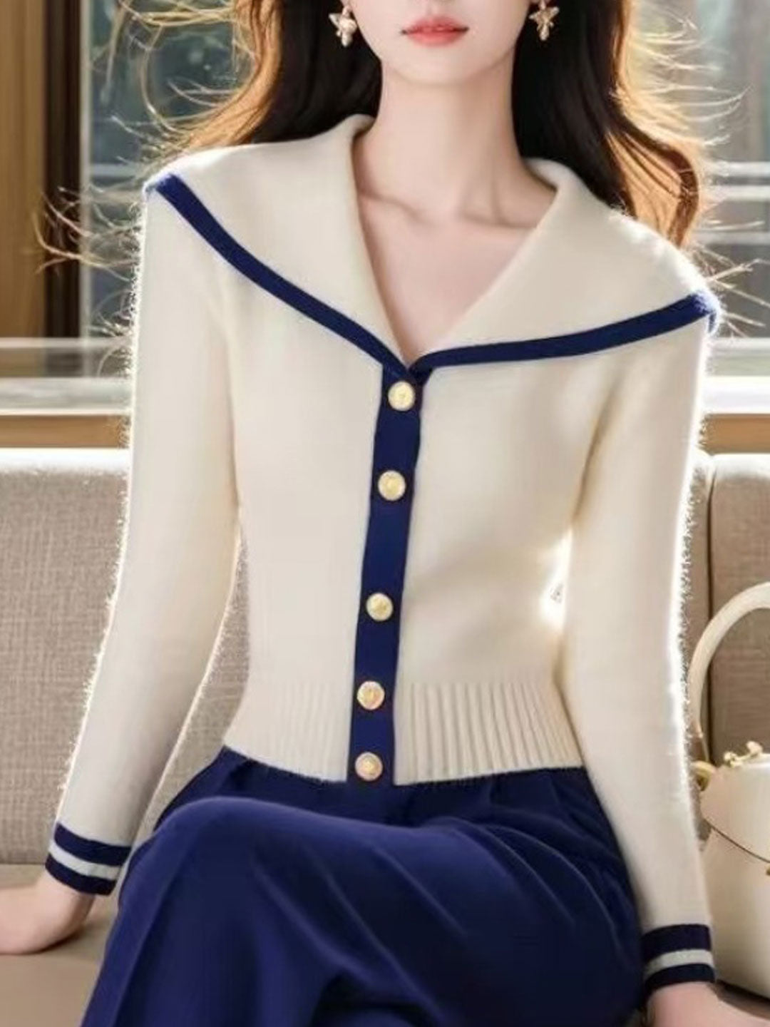 Madelyn Retro Colorblock Lapel Knitted Pullover Top – Roselili
