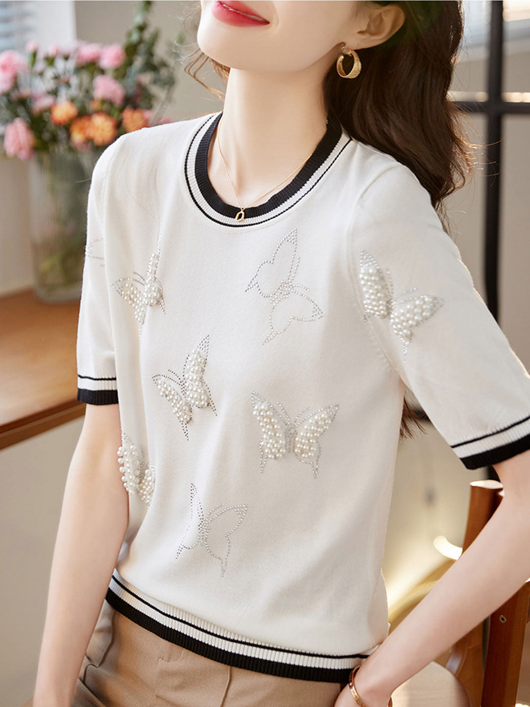 Natalie Loose Butterfly Beaded Knitted Top – Roselili