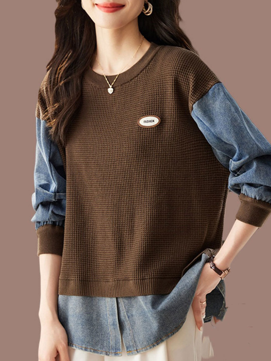 Destiny Loose Denim Stitching Knitted Sweatshirt – Roselili
