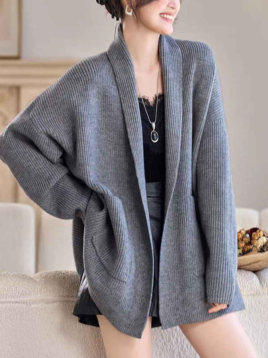Emily Classic V-Neck Thick Knitted Coat – Roselili