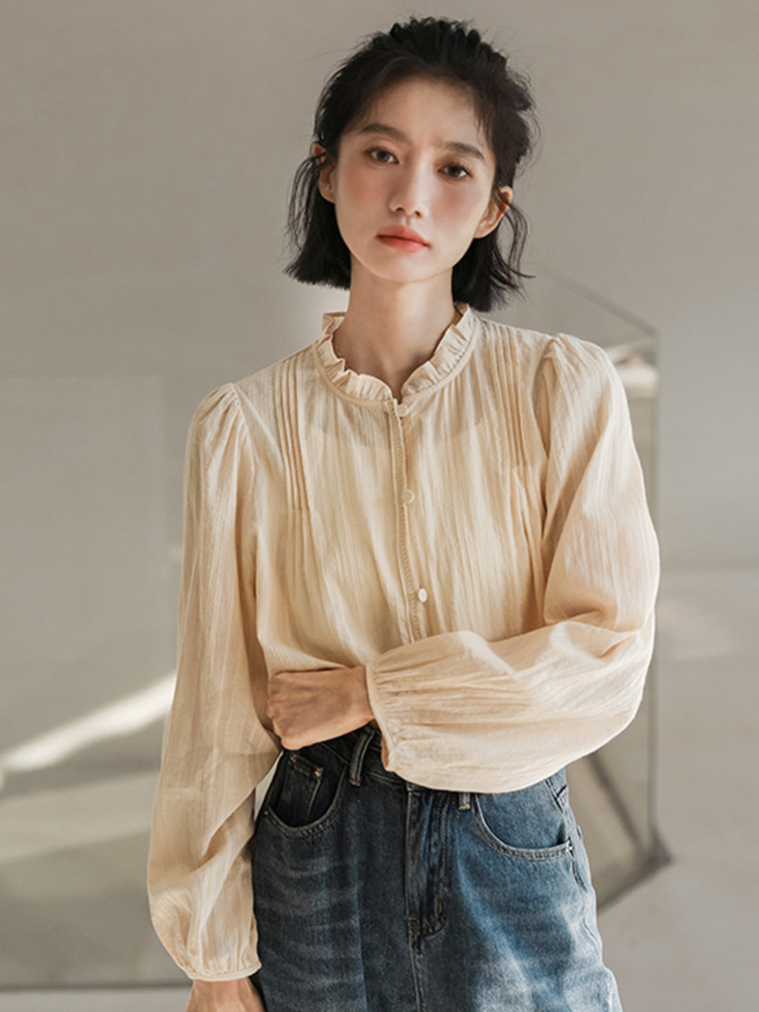 Alva Vintage Style Puff Sleeves Apricot Blouse – Roselili